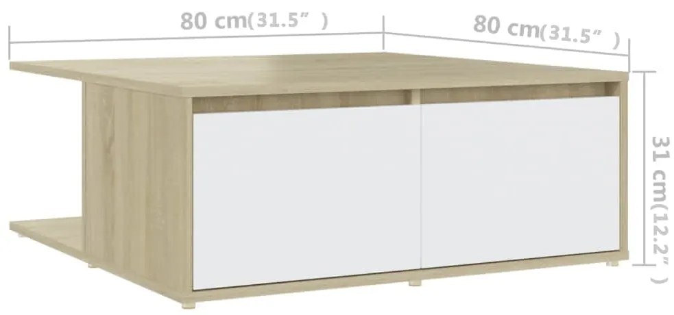 vidaXL Konferenční stolek bílý dub sonoma 80 x 80 x 31 cm dřevotříska