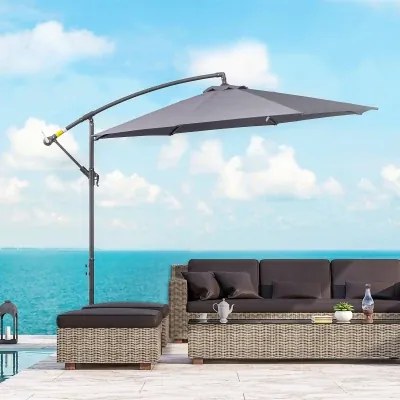 Outsunny volně stojící slunečník, osmihranný, skládací, průměr 3 m, zahradní slunečník s křížovým stojanem Ø295 x 255 cm, šedý