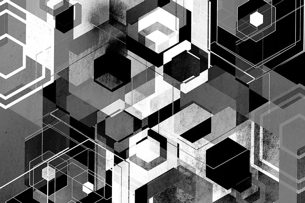 Tapeta abstraktní geometrie v černobílém provedení - 150x100 cm