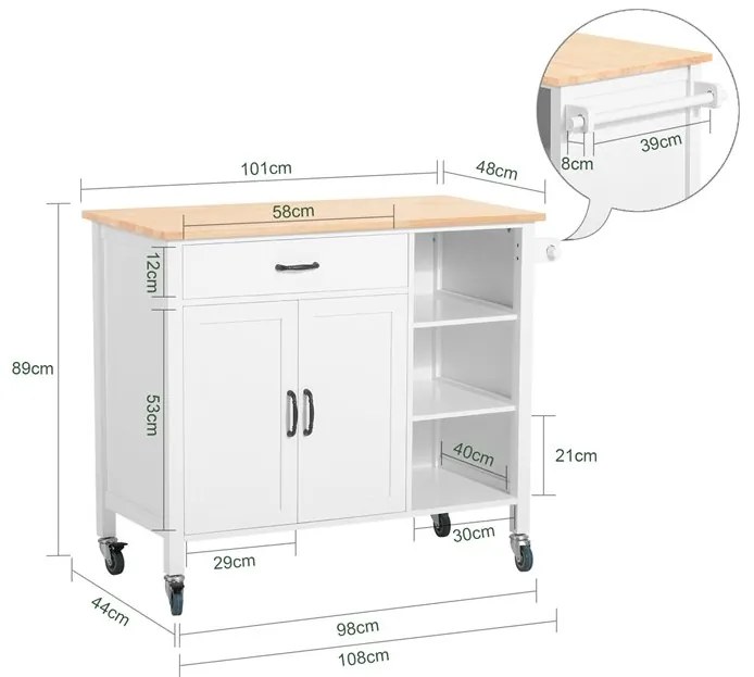Sobuy SoBuy FKW103-WN Kuchyňský ostrůvek Kuchyňský vozík Příborník Bílá-přírodní 108x89x48cm
