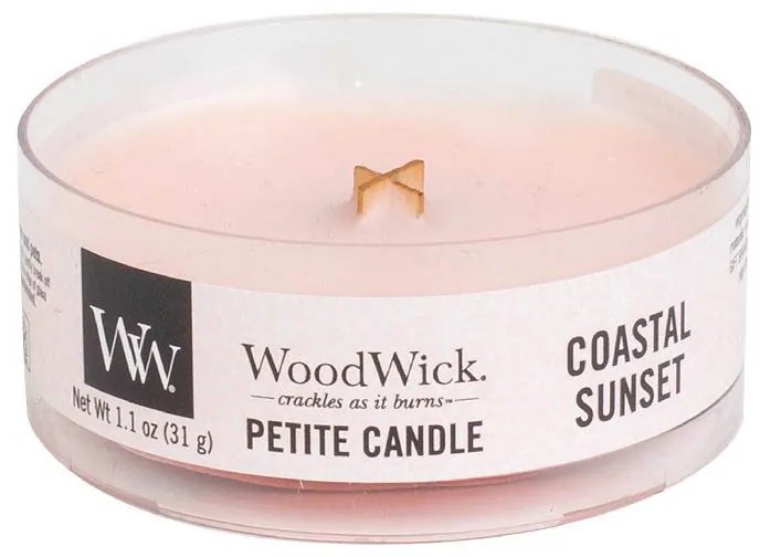 WoodWick - vonná svíčka Petite, Coastal Sunset (Západ slunce na pobřeží) 31g