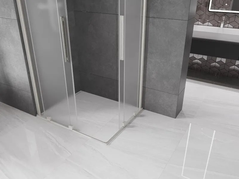 Mexen Velar Duo, sprchový kout s posuvnými dveřmi 100 x 90 cm, 8mm sklo námraza, broušená ocel, 871-100-090-32-97