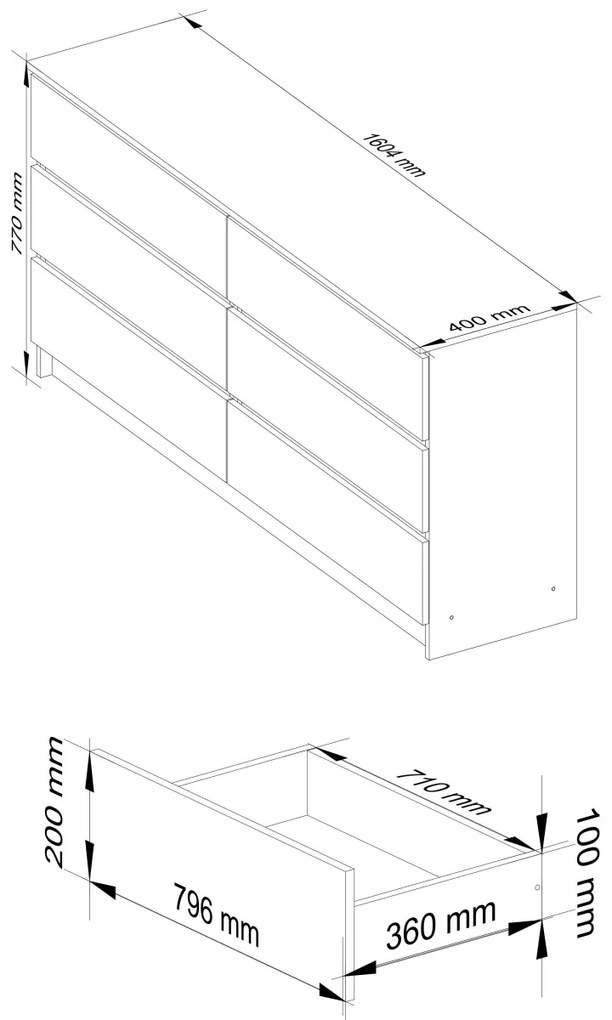 Komoda Rollo V 160,4 cm bílá/černá lesklá