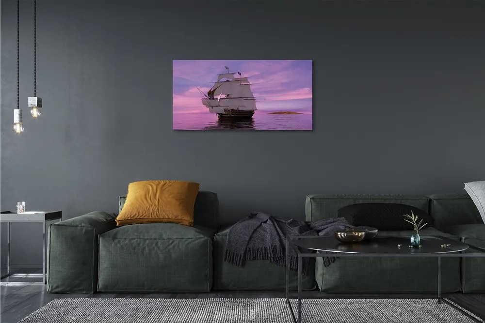 Obrazy na plátně Fialové nebe ship sea 120x60 cm