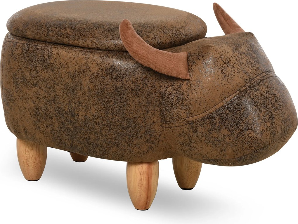 HOMCOM Úložný Otoman ve Tvaru Bison, Moderní Stolička do Obývacího Pokoje, Polstrované Sedátko, Dřevěný Rám, 62x35x36cm, Hnědá