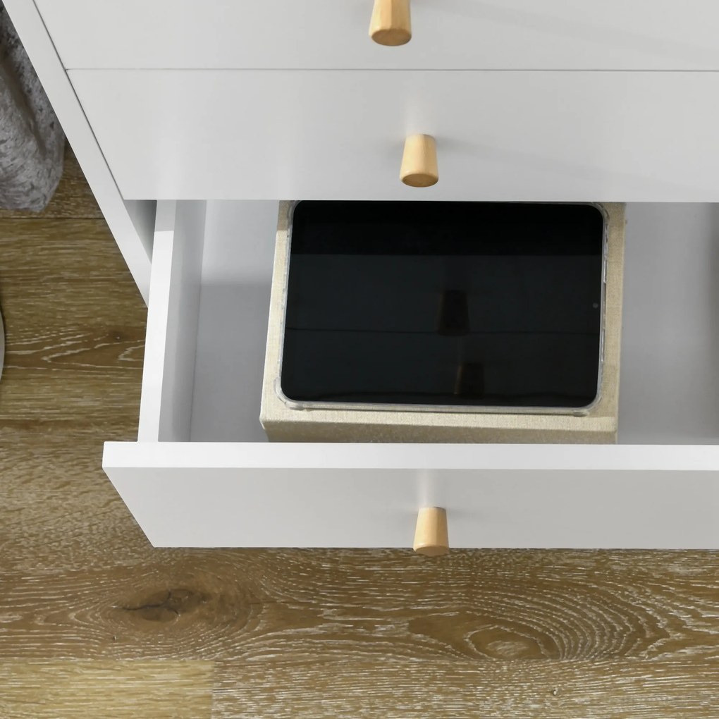 HOMCOM Komoda se 3 zásuvkami do ložnice s nohami z borovicového dřeva pro obývací pokoj, kancelář, ložnici, nosnost 70 kg, 80x30x80 cm, bílá