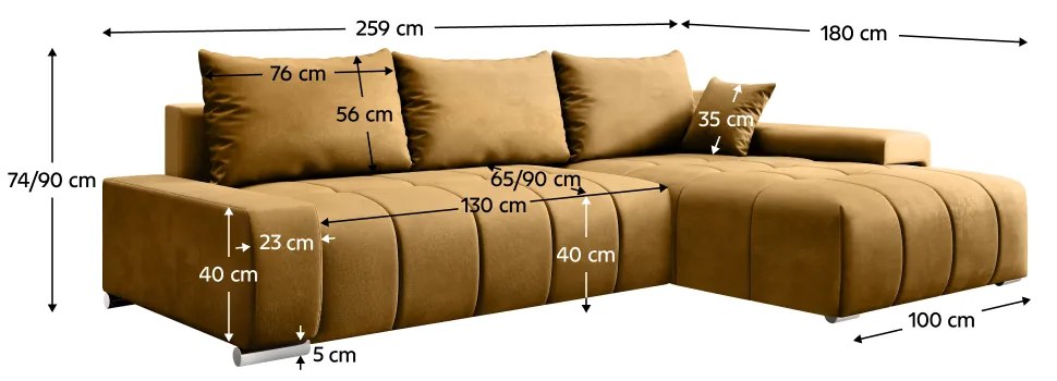 Kondela Univerzální sedací souprava, hořčicová, VEZAN ROH