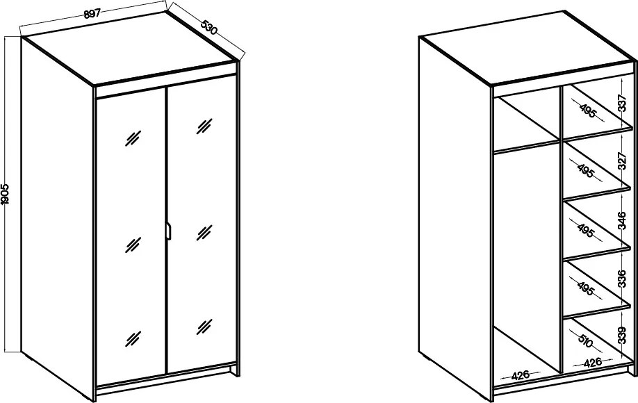 FALCO Šatní skříň Enja 2D/2 se zrcadlem Odstín: Dub sonoma