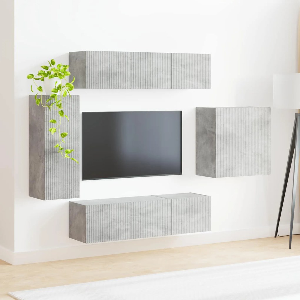 Sada televizního nástěnného kabinetu 6 ks Betonově šedá 3408946