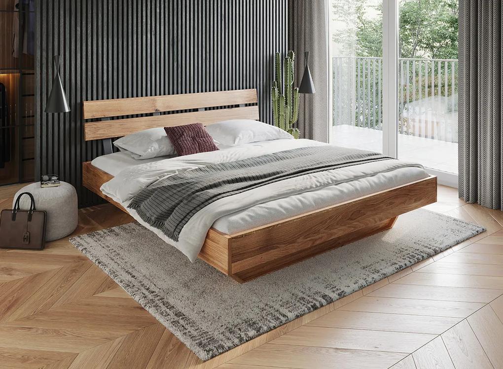 KATMANDU Dubová postel Toretta s dřevěnými nohami a jednoduchým opěradlem 85x212x160 (160x200 cm)
