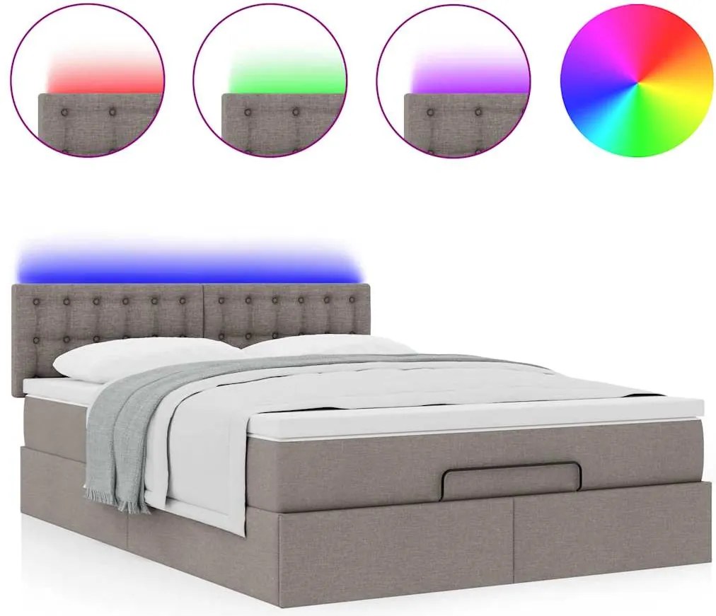 Osmanská postel s matrací & LED Taupe 140x200 cm Látka 3312482