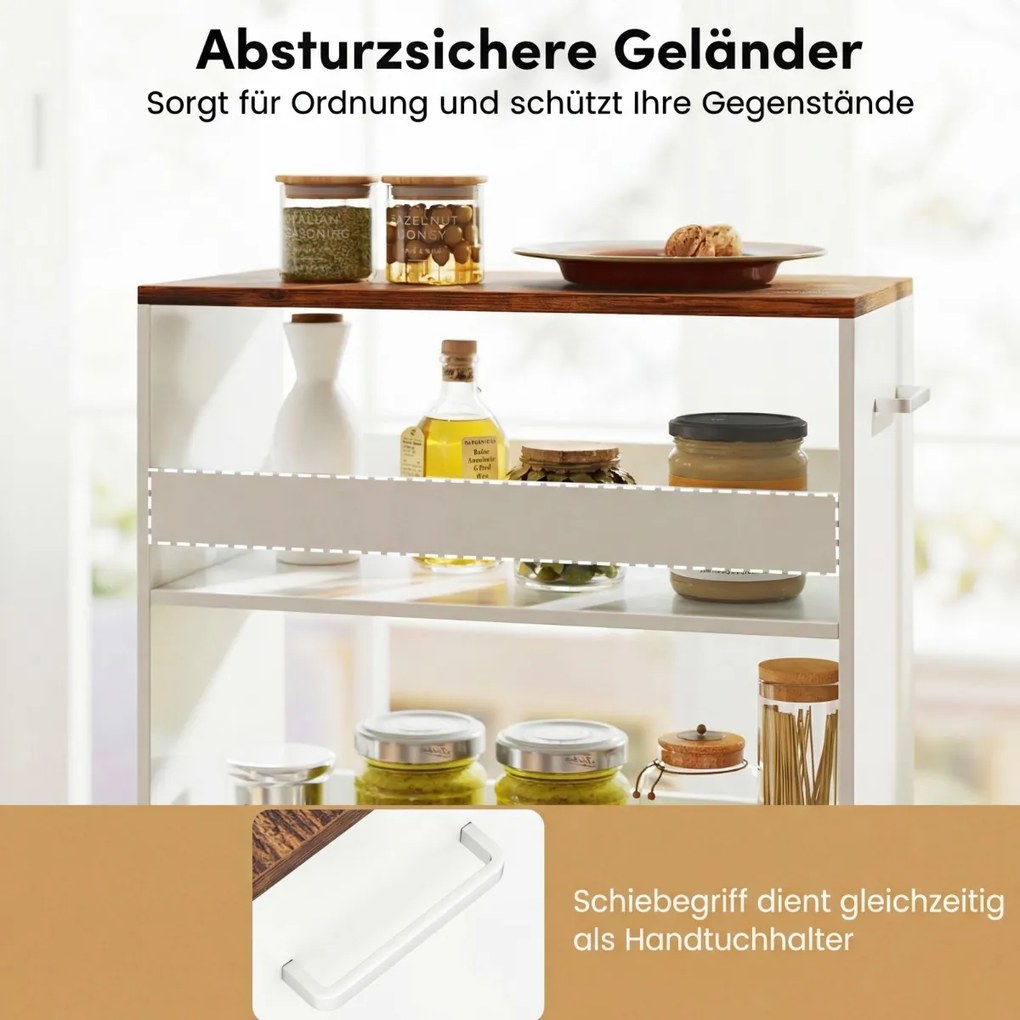 Costway 25 cm Slim Kitchen Cart 4 Tier Rolling Storage Cart White a Rustic Brown
