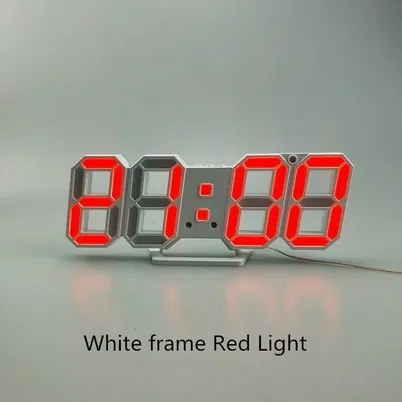 3D LED nástěnné nebo stolní digitální hodiny Barva: Červená, Varianta: bílý rámeček