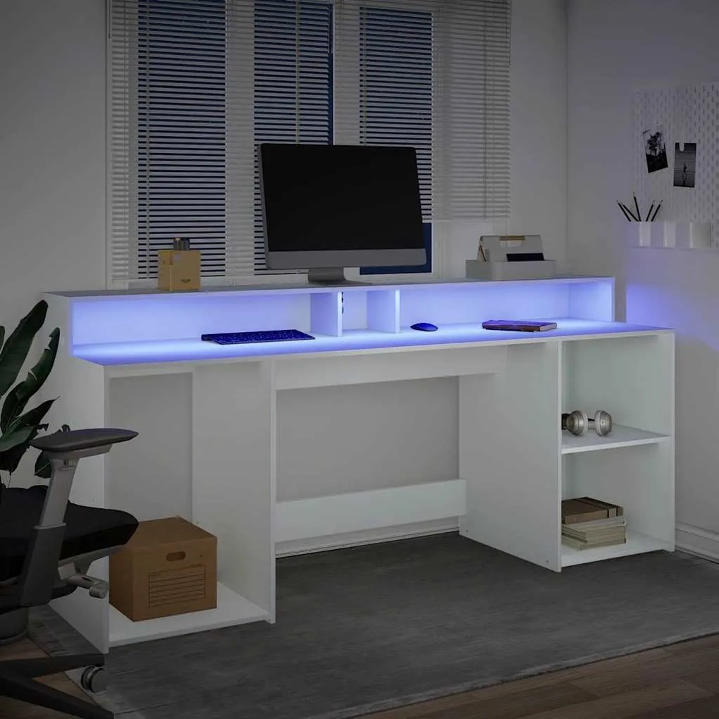 Psací stůl s LED světly bílý 200 x 55 x 91 cm kompozitní dřevo 3309438