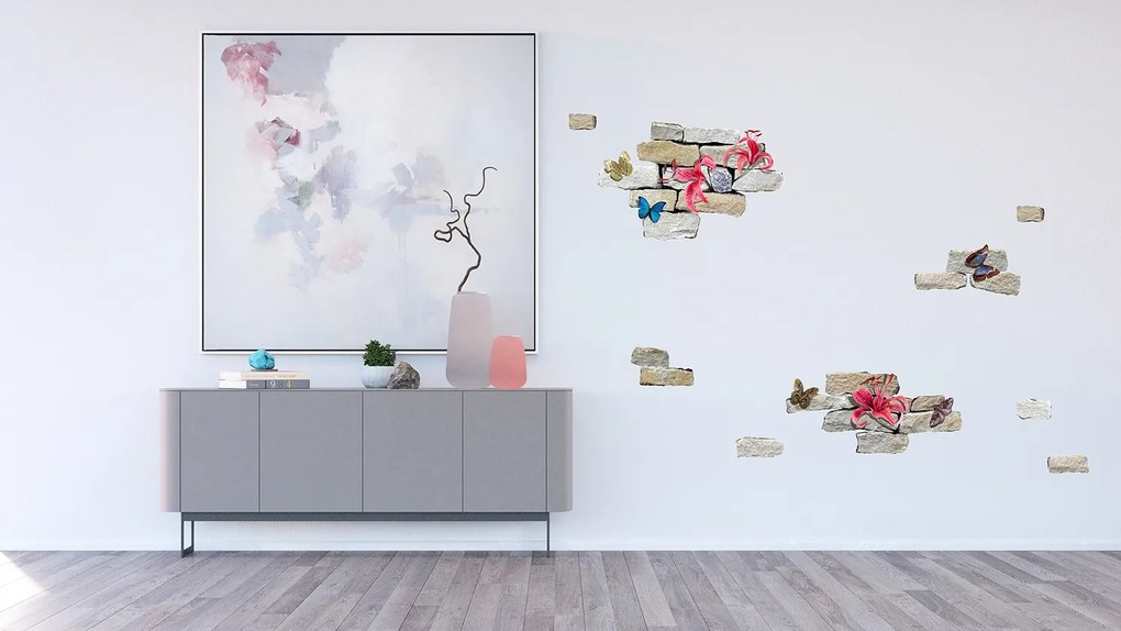 Samolepka na zeď Cihle a Květiny | 65 x 85 cm | DF1021