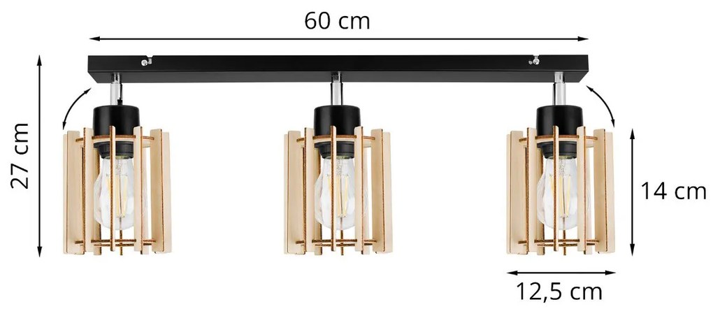 Stropní svítidlo TIMBER 7, 3x dřevěné stínítko