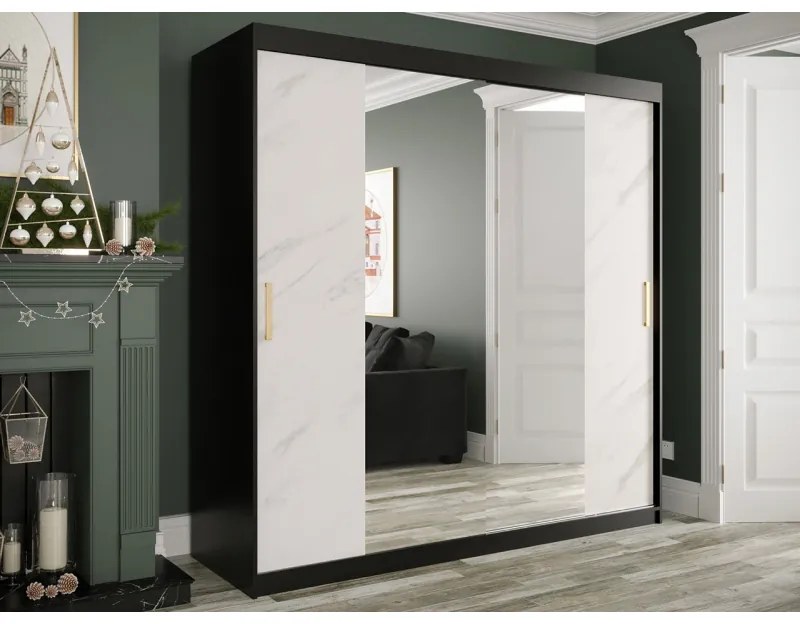 Moderní šatní skříň Nonnus 200 T1, Úložný prostor: ano, Barva: bílá matná / černá mramor