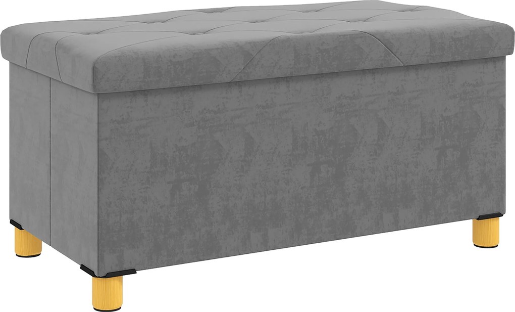 HOMCOM Skládací box na úložný prostor s potahem z sametu, lavička s úložným prostorem pro obývací pokoj, ložnici a chodbu 76 x 38 x 38 cm, šedá | Aoso