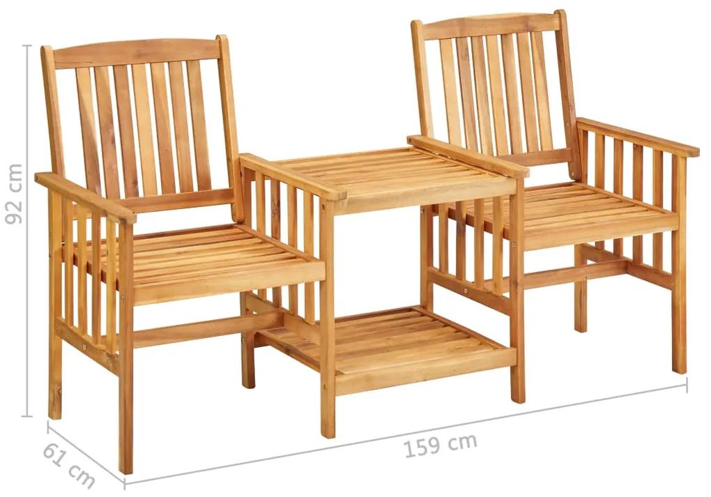 vidaXL Zahradní židle s čajovým stolkem a poduškami masivní akácie