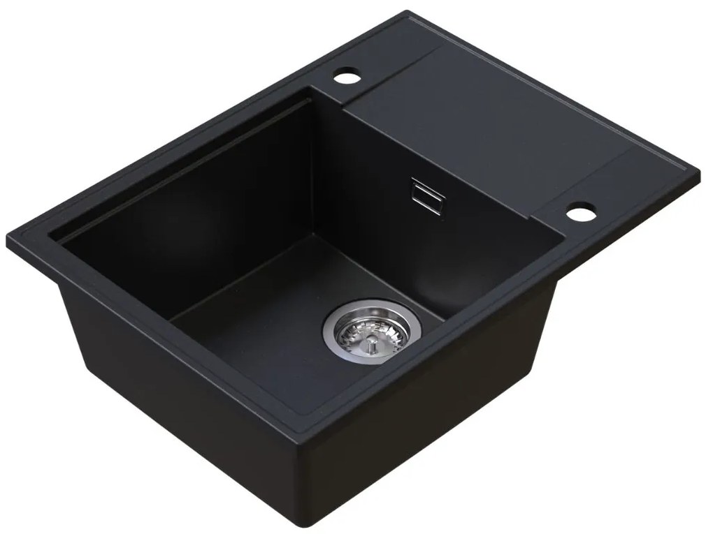 Sink Quality Sink55, kuchyňský granitový dřez 620x460x215 mm + chromový sifon, černá se zlatými body, SKQ-SINK.L.1KKO.X