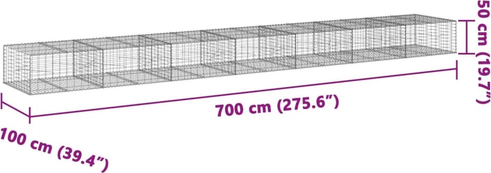Gabionový koš s víkem 700 x 100 x 50 cm pozinkované železo 3295184