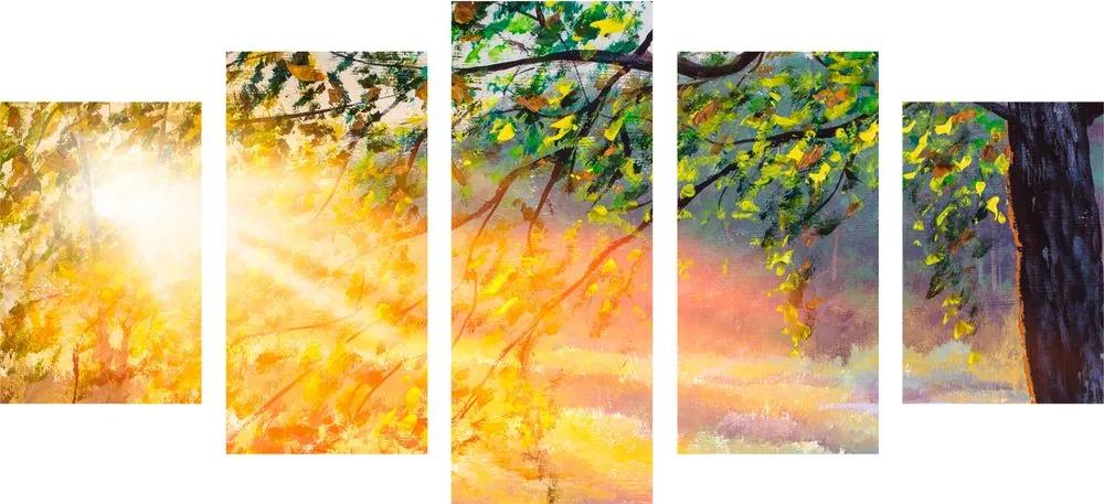 5-dílný obraz východ slunce v lese Varianta: 100x50