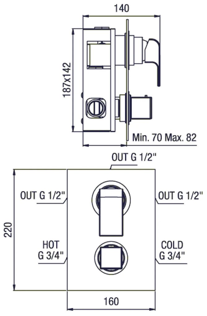 Sapho Dimy DM393 sprchová termostatická podomítková baterie páková 3 výstupy