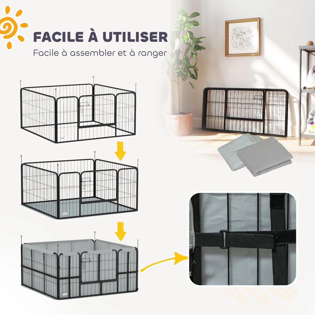 PawHut Cvičební Box pro Štěňata, Box se Zámkem, Oxford 600D Tkanina, Pratelná Podložka, Ohrádka pro Psy, Ocel, 122 x 122 x 60 cm, Černá | Aosom
