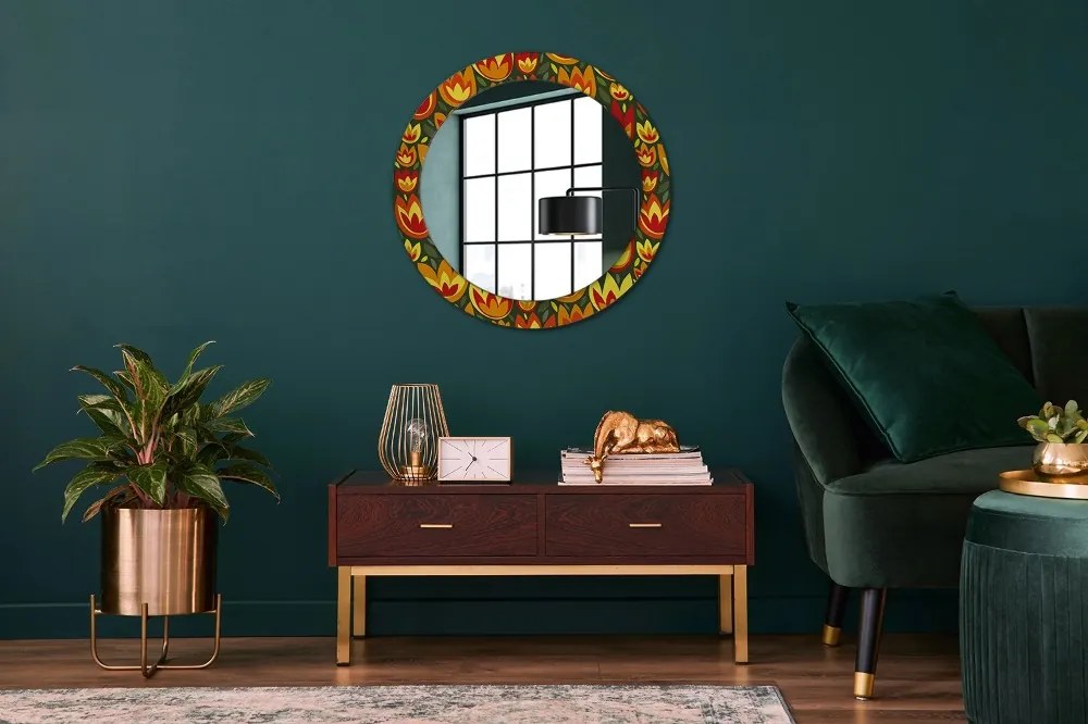 Kulaté dekorativní zrcadlo Retro tulipány fi 70 cm