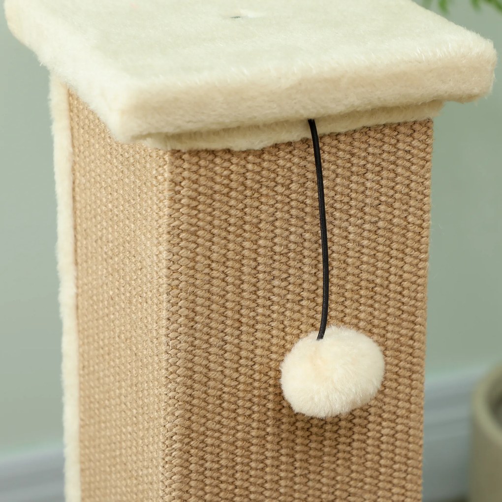 PawHut Kočičí Škrabadlo Výška 81 cm s Jutovým Sloupkem a Visícím Míčkem 41x41x81 cm Béžové