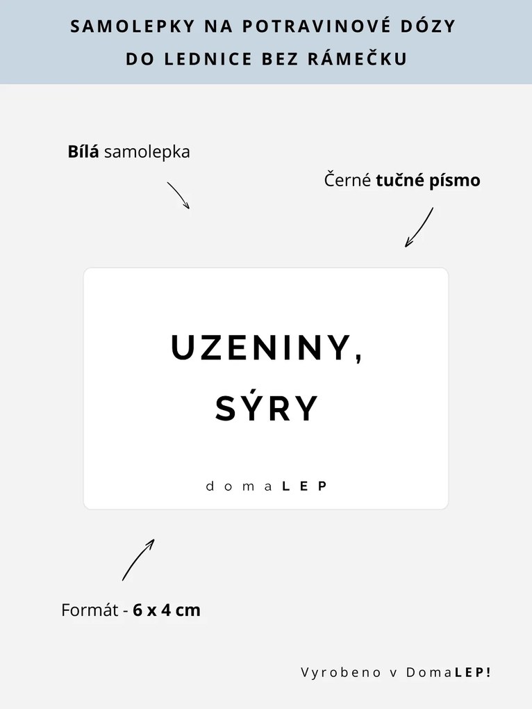 UZENINY, SÝRY - Samolepka na dózy do lednice, 6 x 4 cm