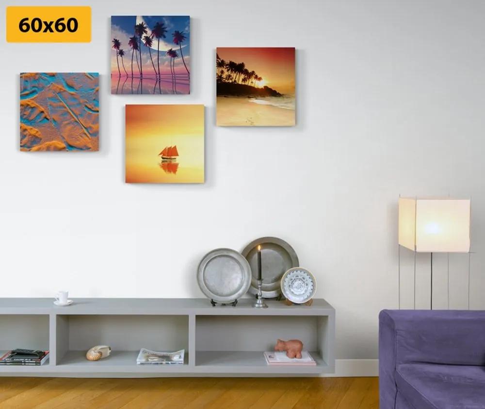 Set obrazů moře a pláž v zajímavých barvách - 4x 60x60 cm