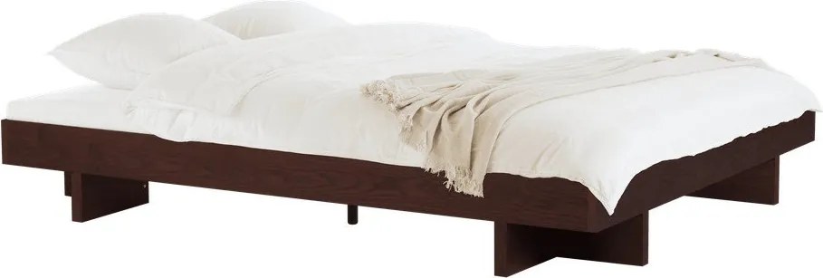 Hnědá dvoulůžková postel z MDF v dekoru jasanu bez čela s roštem 200x200 cm Kito – noo.ma
