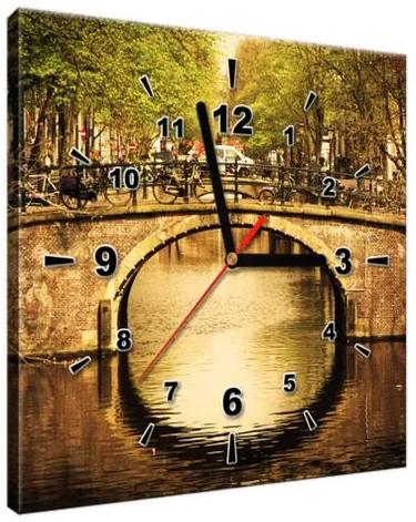 Tištěný obraz s hodinami Most v Amsterdamu 30x30cm ZP1246A_1AI
