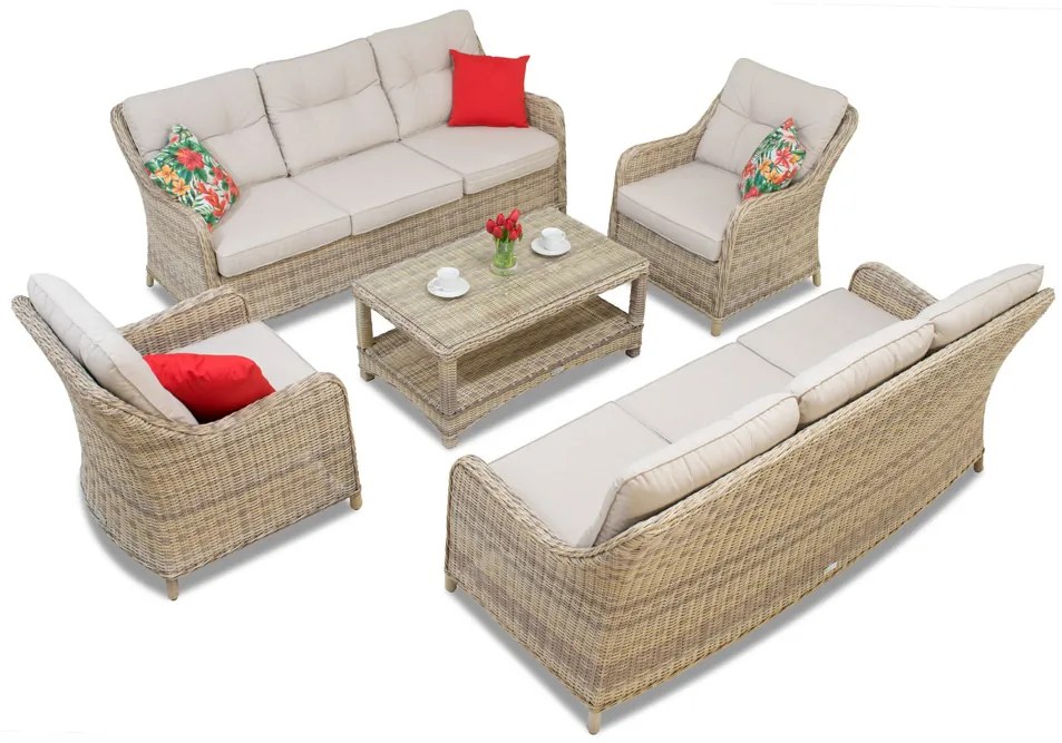 Luxusní sada nábytku z technorattanu Toledo Coffee 8 béžová Garden Point