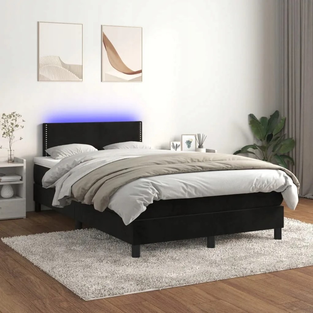 Box Spring Postel S Matrací A Led Černá Samet Černá Hladké s hřebíky 120