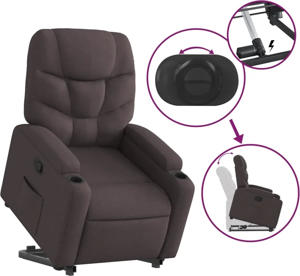 Zvedací polohovací křeslo tmavě hnědé textil 3204601