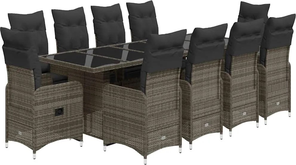 11dílný zahradní bistro set s poduškami šedý polyratan 3277296
