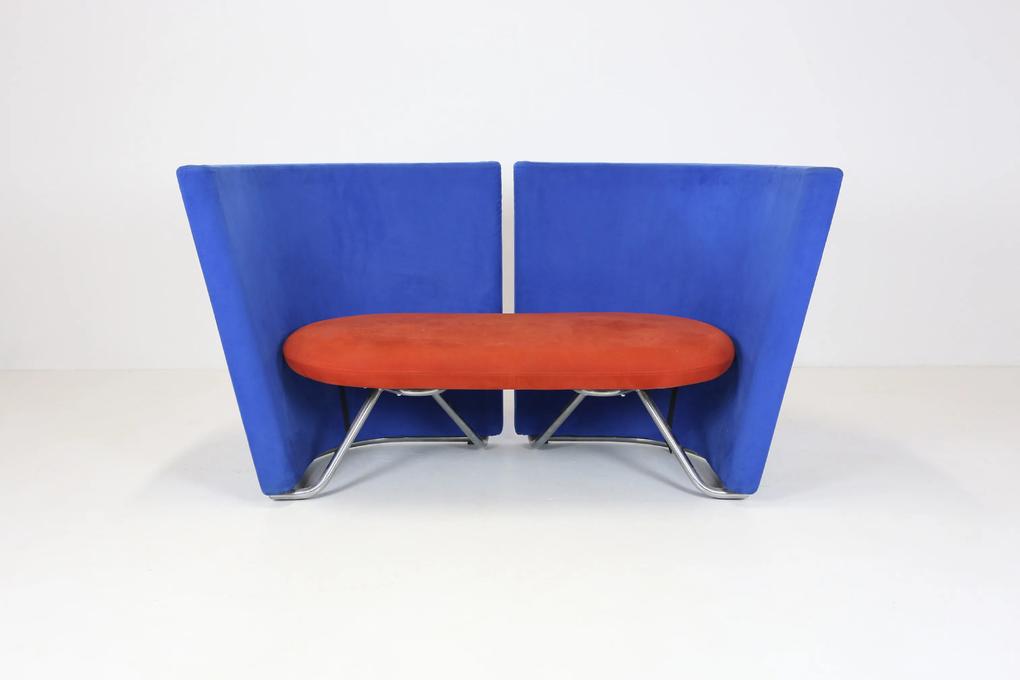 Sofa, Steelcase, v82x152x85, modrá/oranžová, semiš