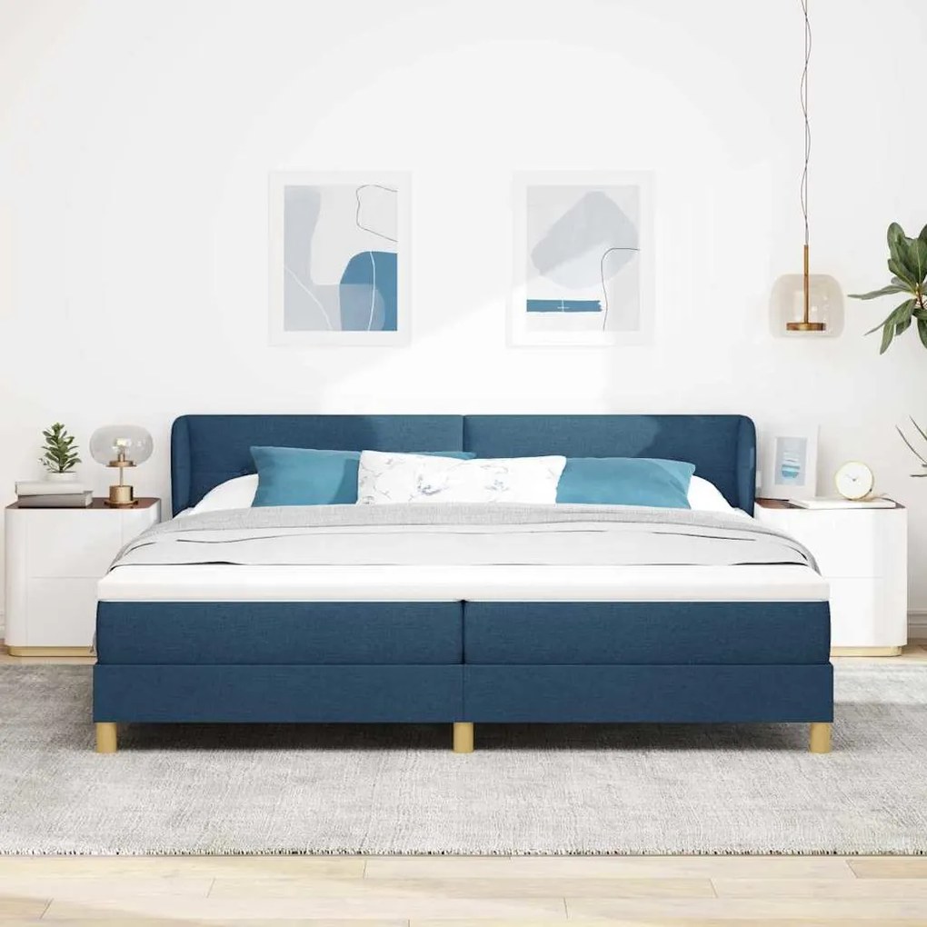Postel s boxspringem s čelo Modrá 200 x 200 cm textil 3340240