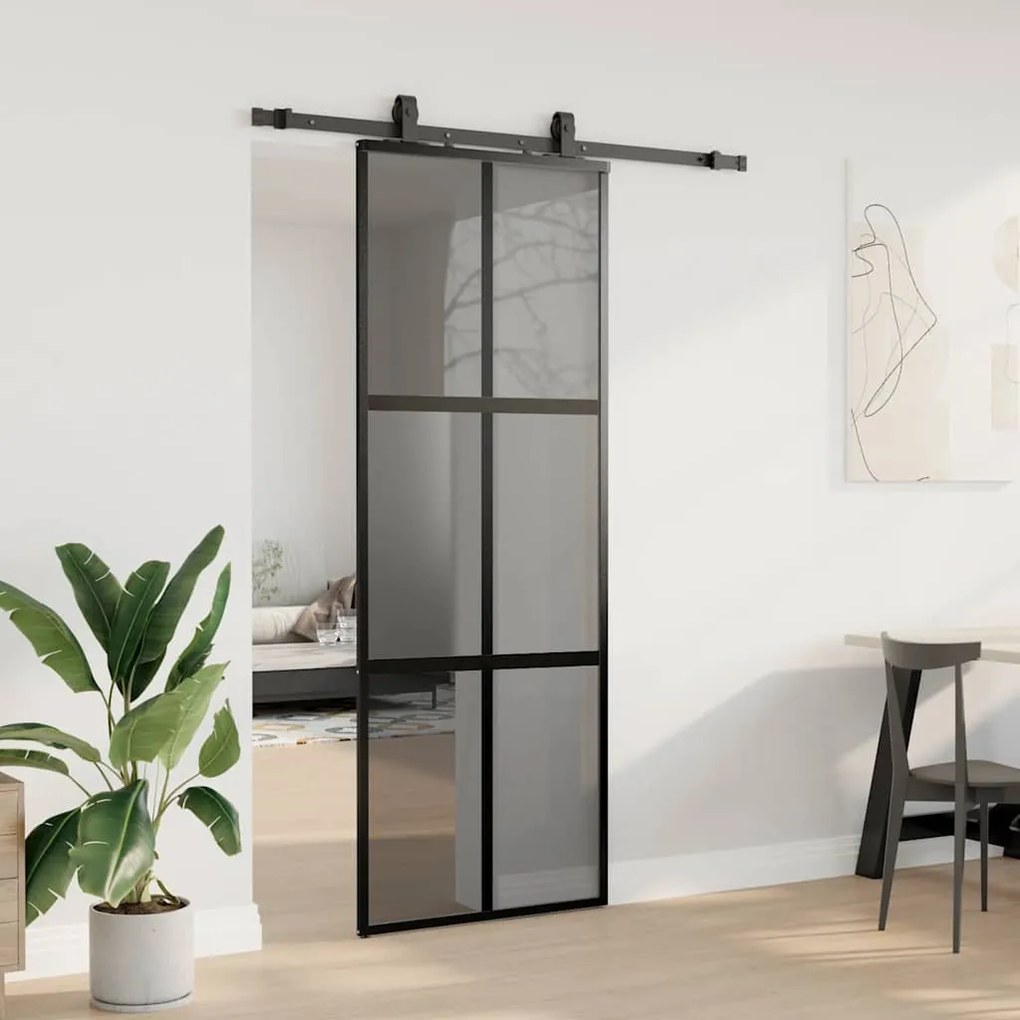 Posuvné dveře se sadou kování černé 76x205 cm Tvrzené sklo 3375916