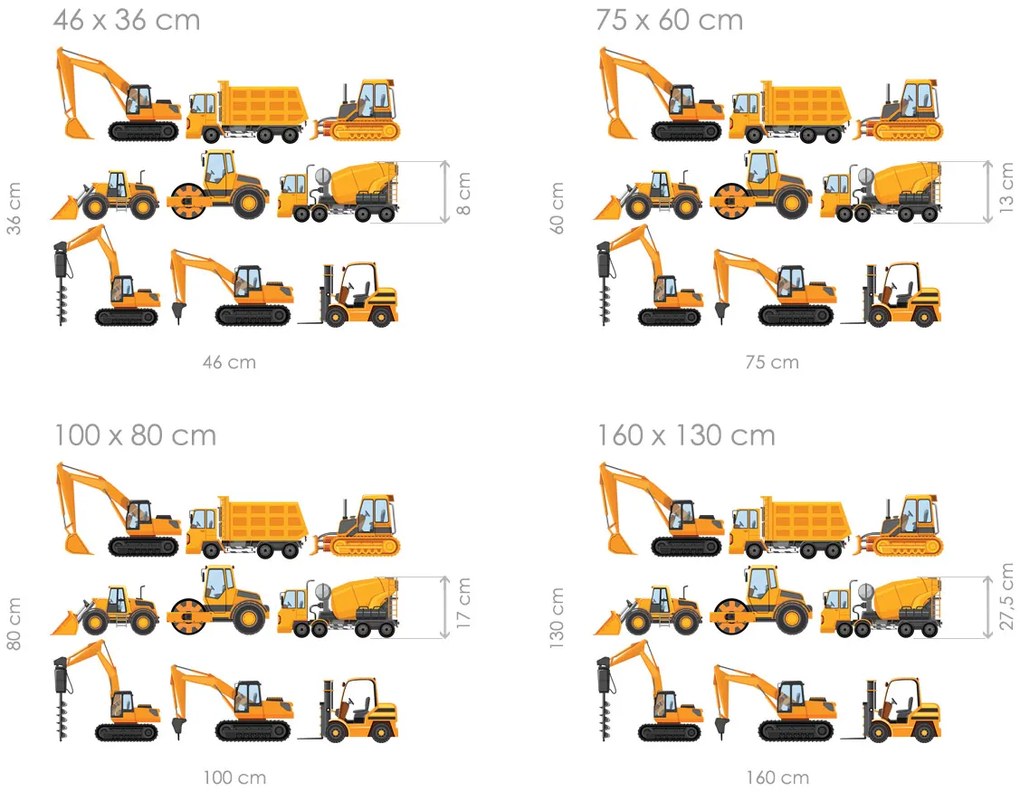 Náklaďáky a bagry samolepky na zeď arch 46 x 36 cm