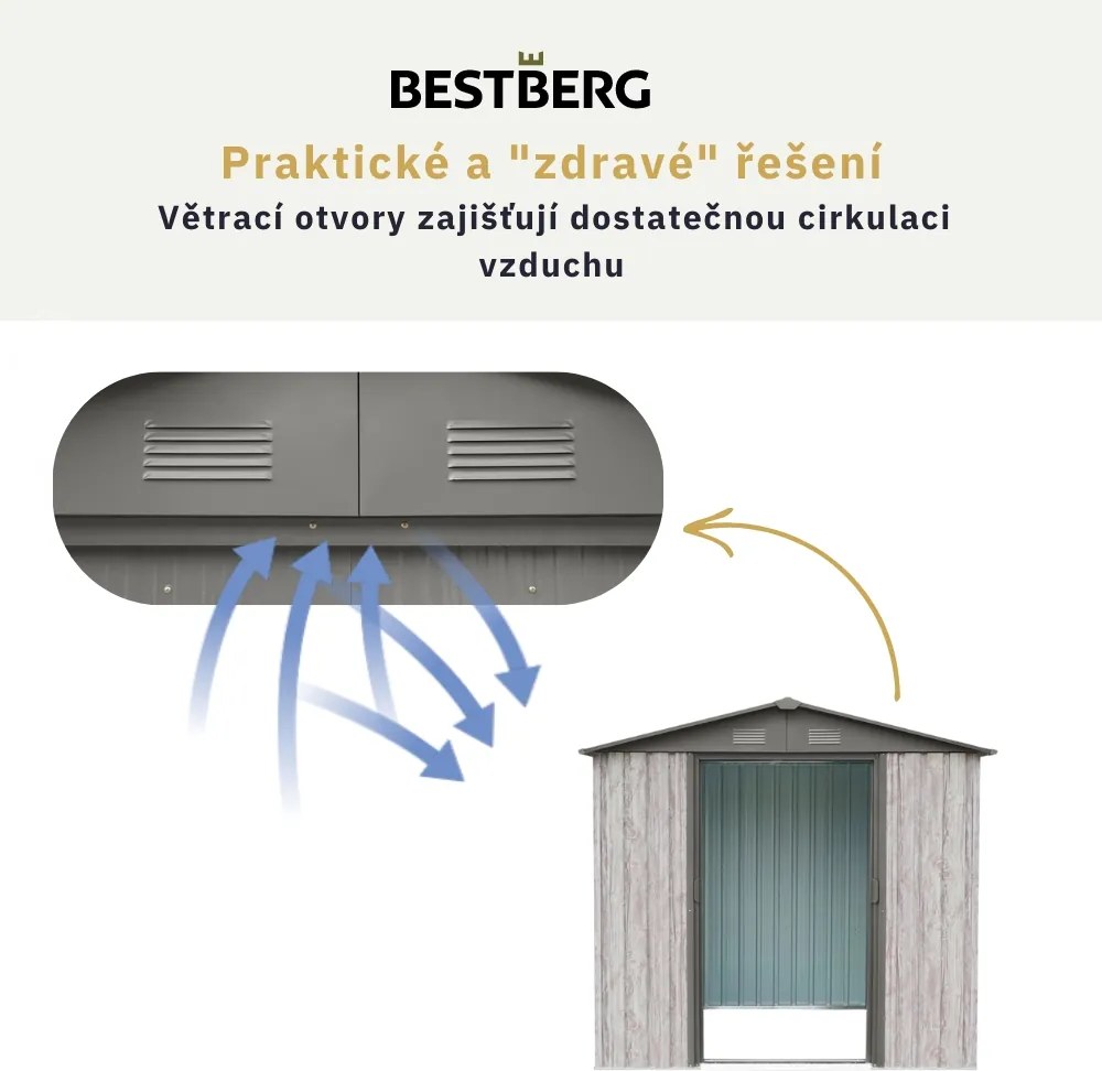 Zahradní domek BestBerg ZDB-2SD / 2,5 m² / 194 x 131 x 184 cm / dekor bílé dřevo/šedá