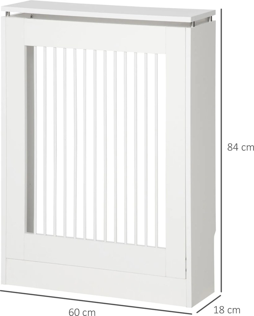 HOMCOM Moderní Kryt Radiátoru z MDF Malovaný Kryt Radiátoru s Horní Policí pro Obývací Pokoj, Ložnici a Kancelář 60x18x84 cm Bílý