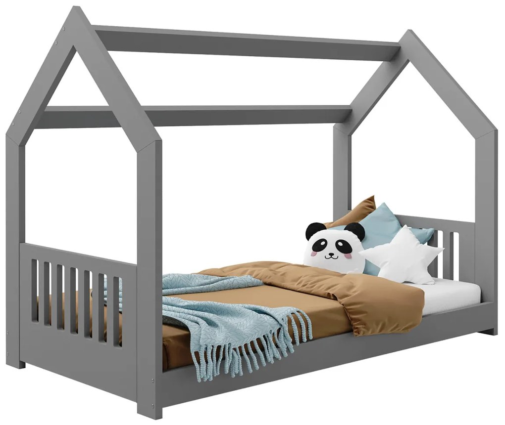 AMI nábytek Dětská postel DOMEČEK D2E 160 x 80 cm masiv šedá