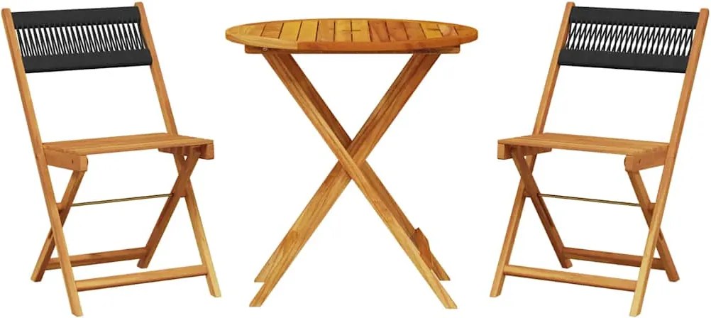 3dílný bistro set černý polypropylen a masivní dřevo 3281841
