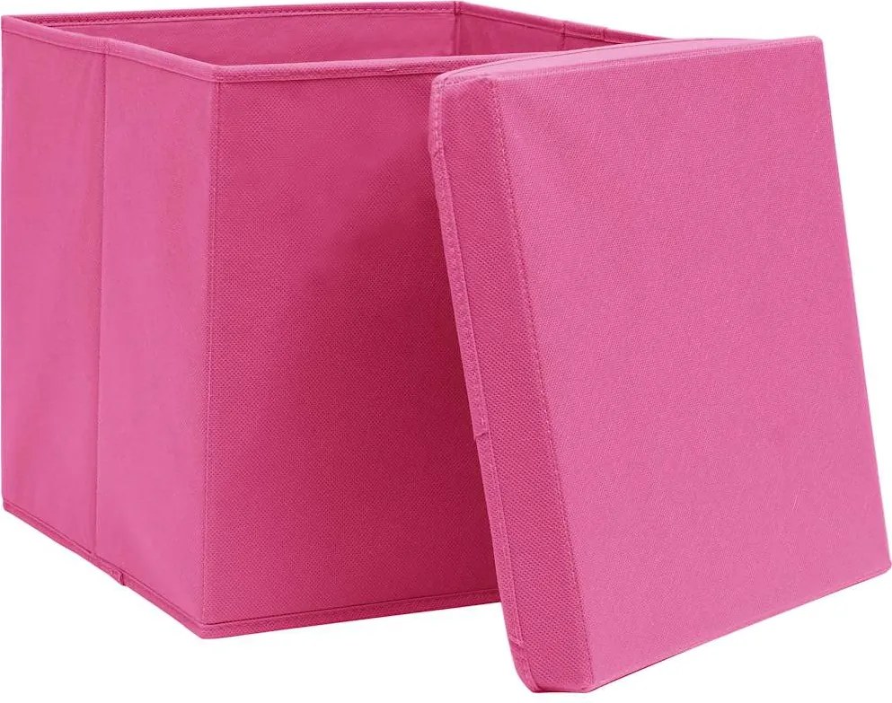 Úložné boxy s víky 4 ks 28 x 28 x 28 cm růžové 325204