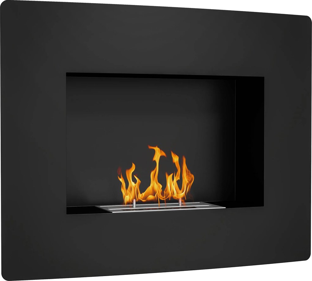 HOMCOM Nástěnný Bioethanol Krb Zakřivený Bioethanol Sporák s 0,9L Nerezovou Ochrannou Láhví Doba Hoření 3,3H pro Interiéry 15-20 m² 66x16x52 cm Černý