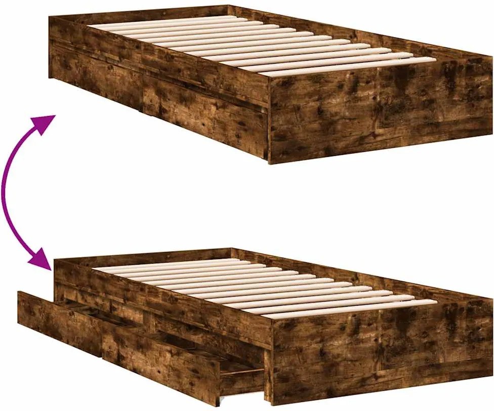 Rám postele se zásuvkami kouřový dub 90x200 cm kompozitní dřevo 3280682