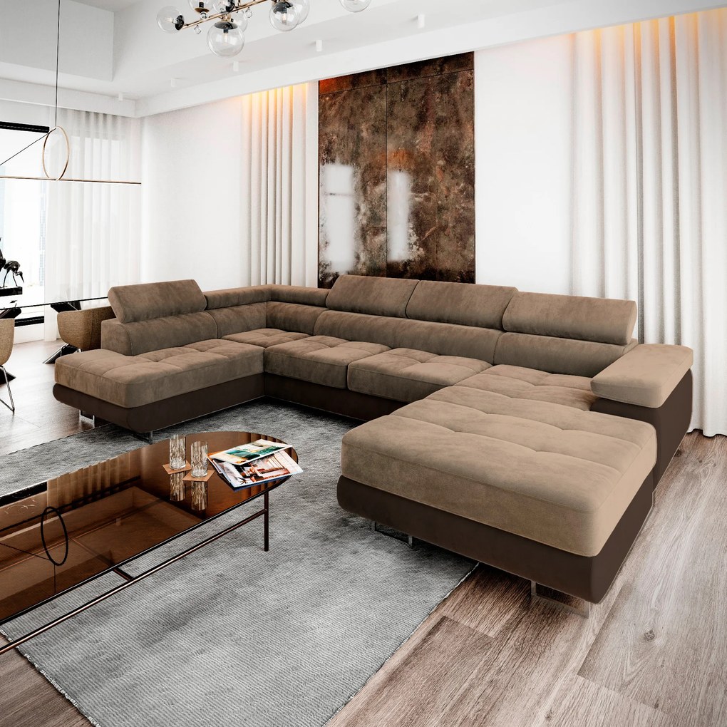 Eka Rohová sedačka KALISI do U, 347 cm Roh pohovky: Pravý roh, Barva látky: Světle béžová (Monolith 04)